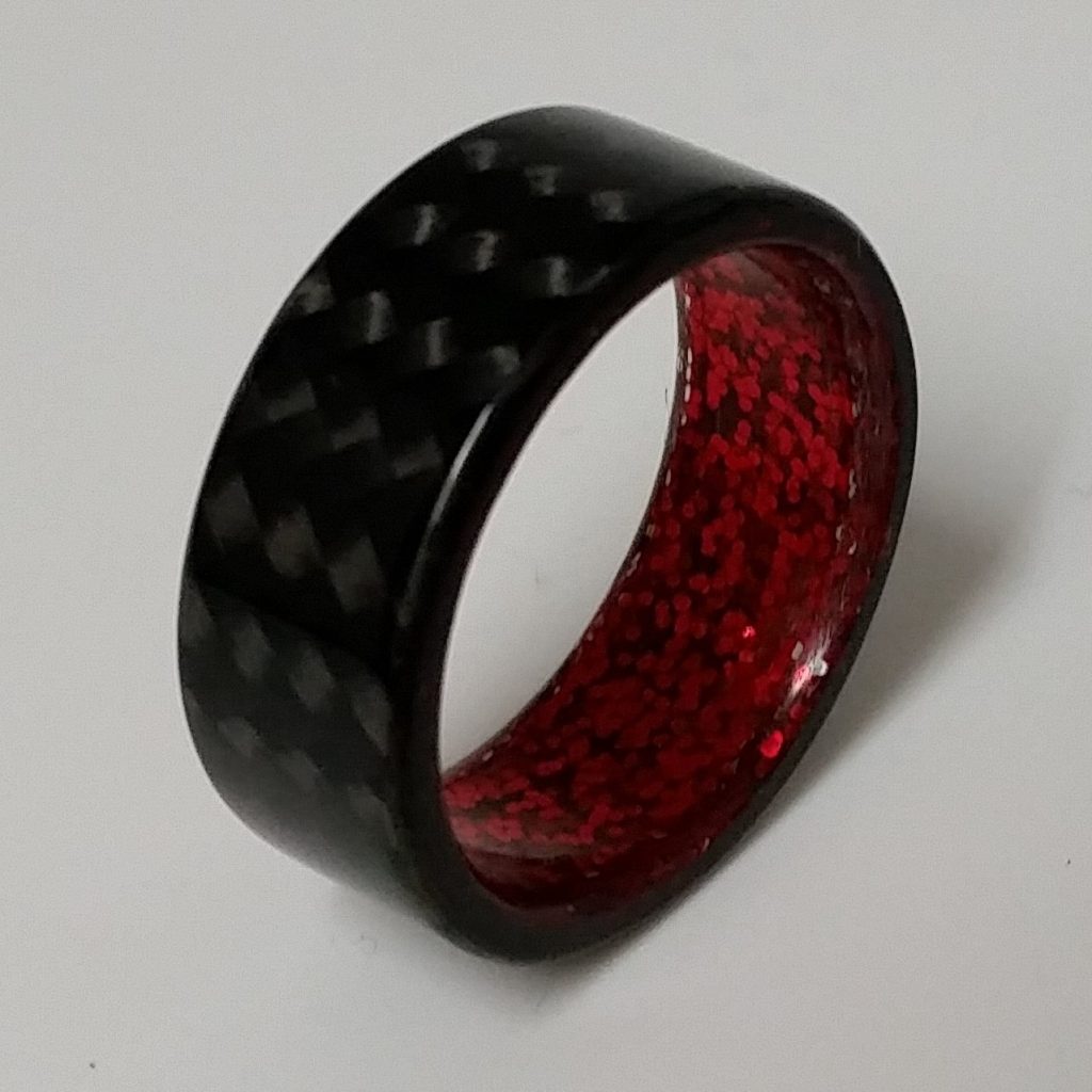 Carbon Fiber Twill Ring with Red Sparkle Interior - CORE CARBON RINGS