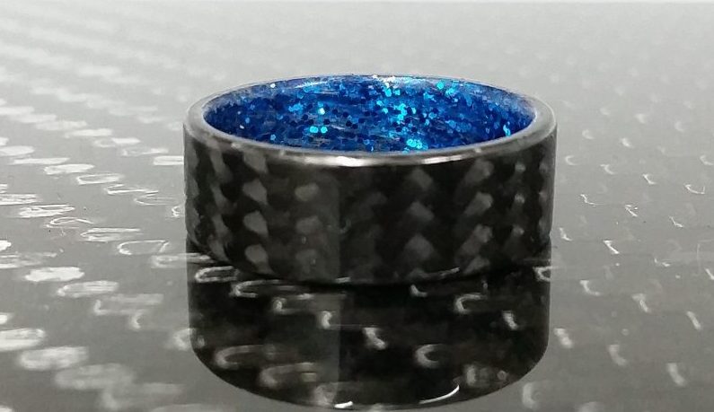 Carbon Fiber Ring with Blue Sparkle Interior | CORE CARBON RINGS