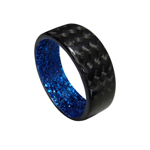 Carbon Fiber Ring with Blue Sparkle Interior - CORE CARBON RINGS