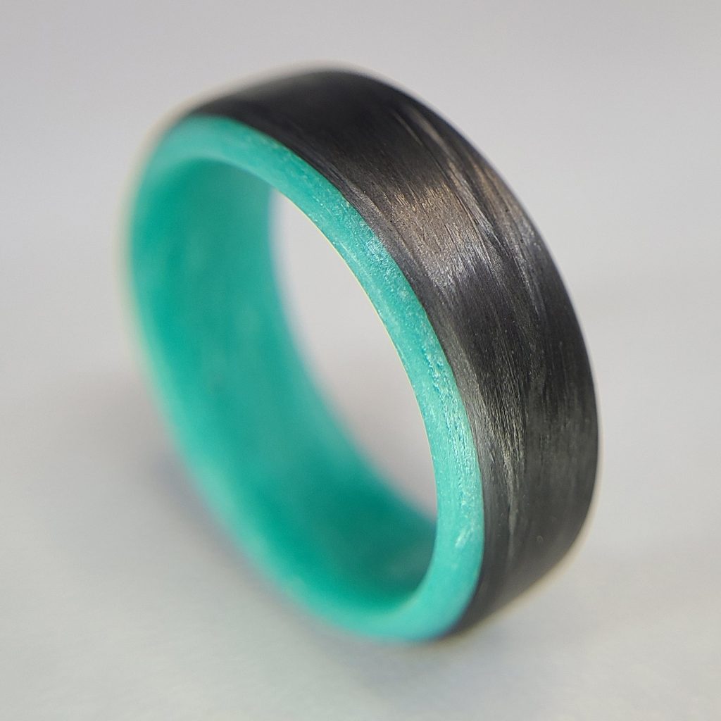 Carbon Fiber Ring with Teal Glowing Interior - CORE CARBON RINGS